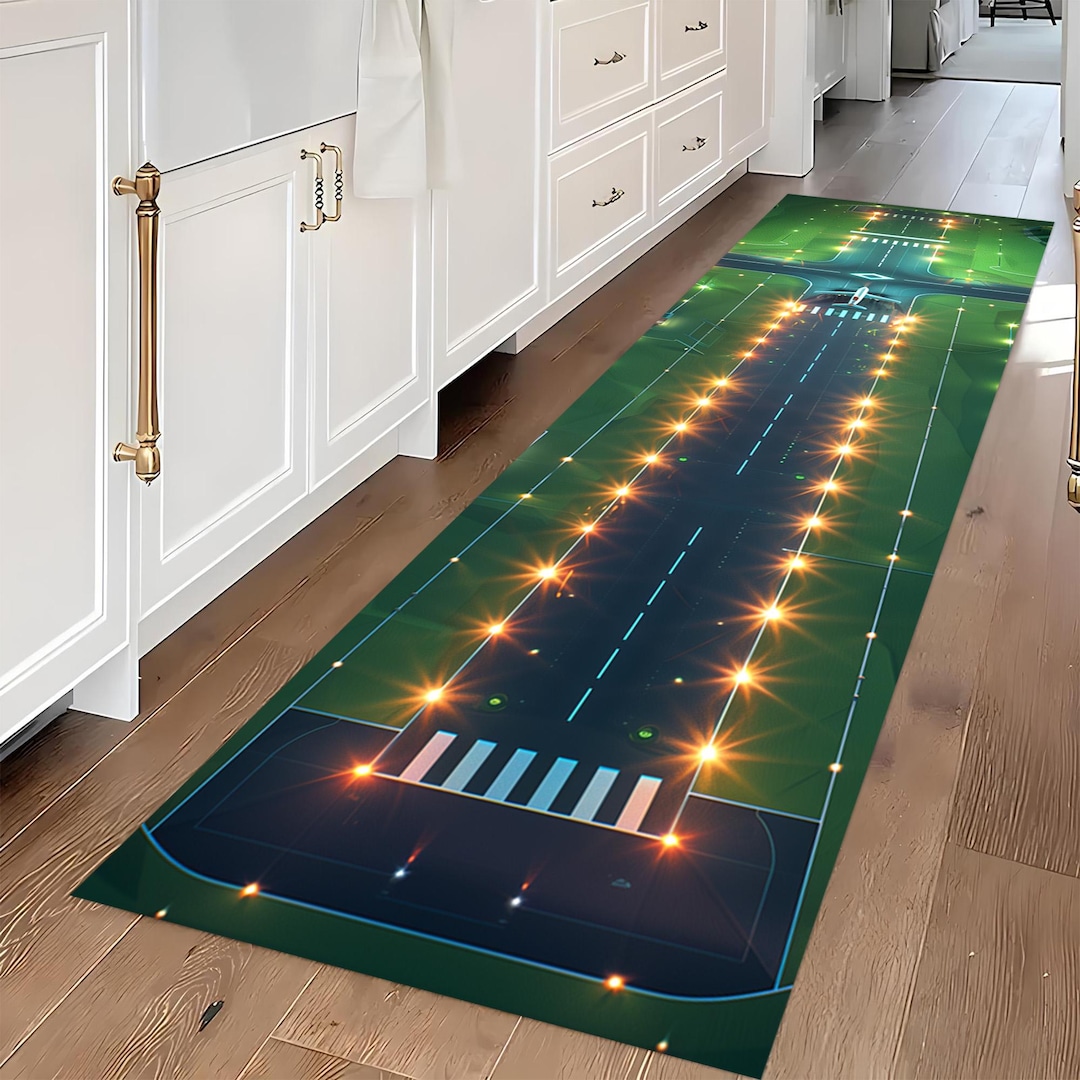 Neon Runway Rug: Kids Airplane Play Mat, Airport Decor - Etsy