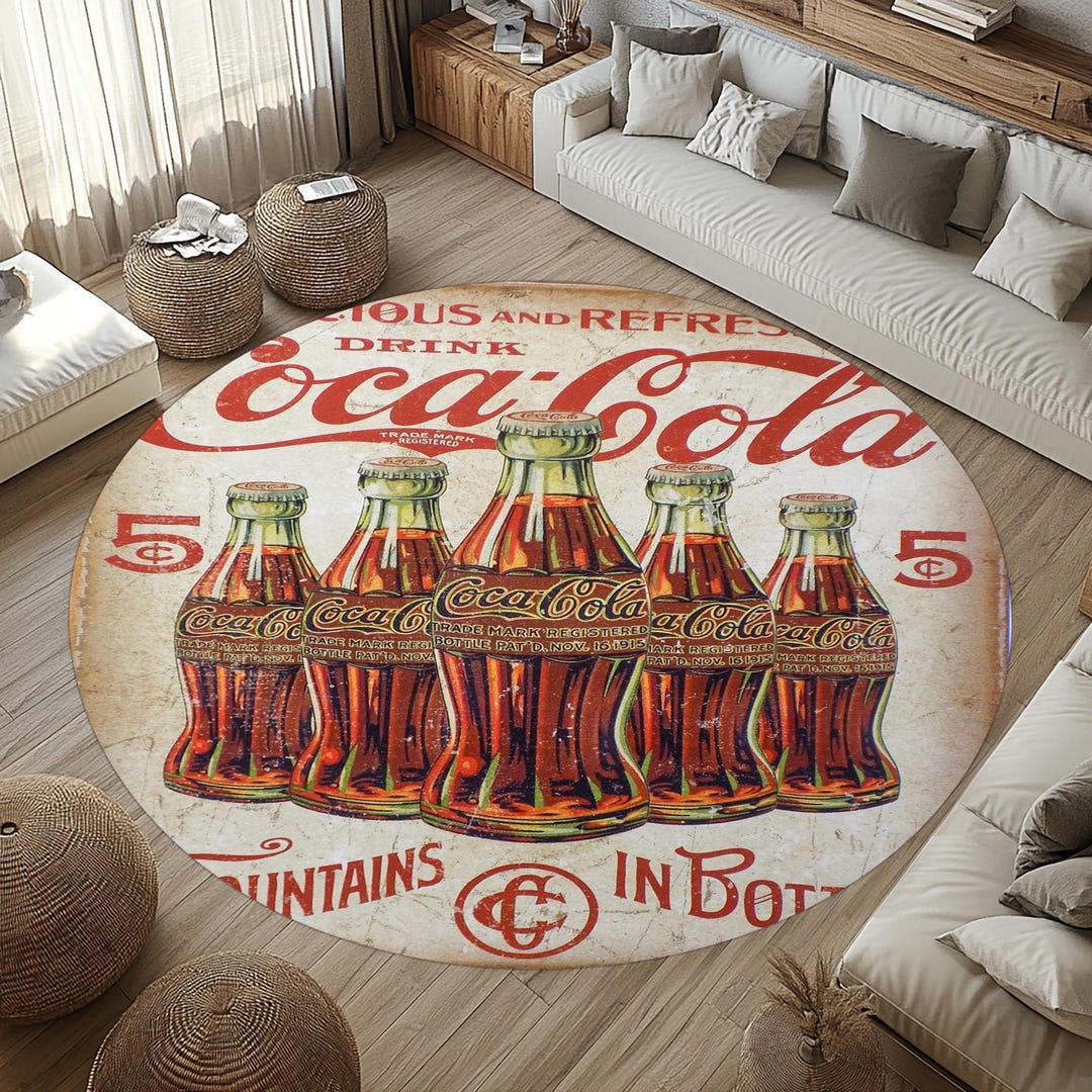 Round Coca Cola Rug, Coca Cola Retro Rug, Coke Rug, Coke Carpet, Cola ...