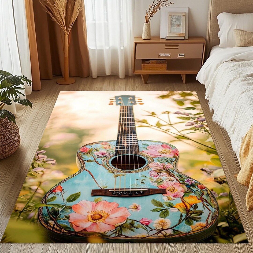 Guitar,guitar Rose Art Rug,guitar Rug,guitar Carpet,guitar Gift Rug ...