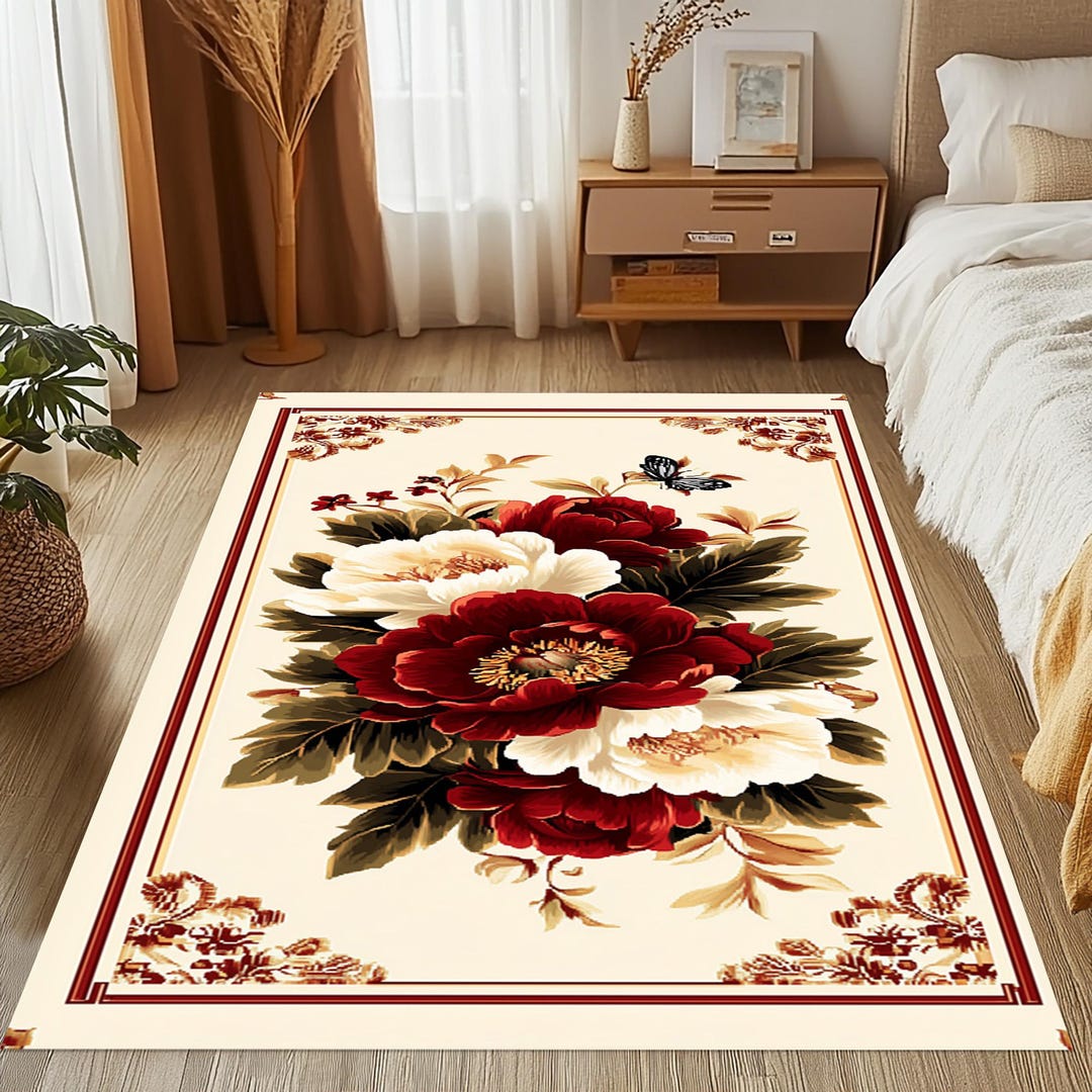 Red White Green Rug, Red Roses Rug, White Roses Rugs,red White Roses ...