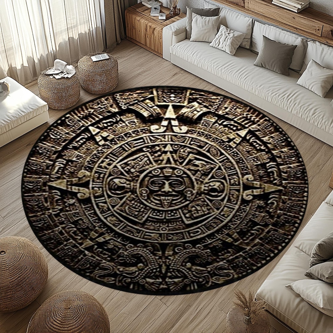 Aztec,aztec Rug,mayan Calendar Rug,mayan Calendar, Round Mayan Calendar ...