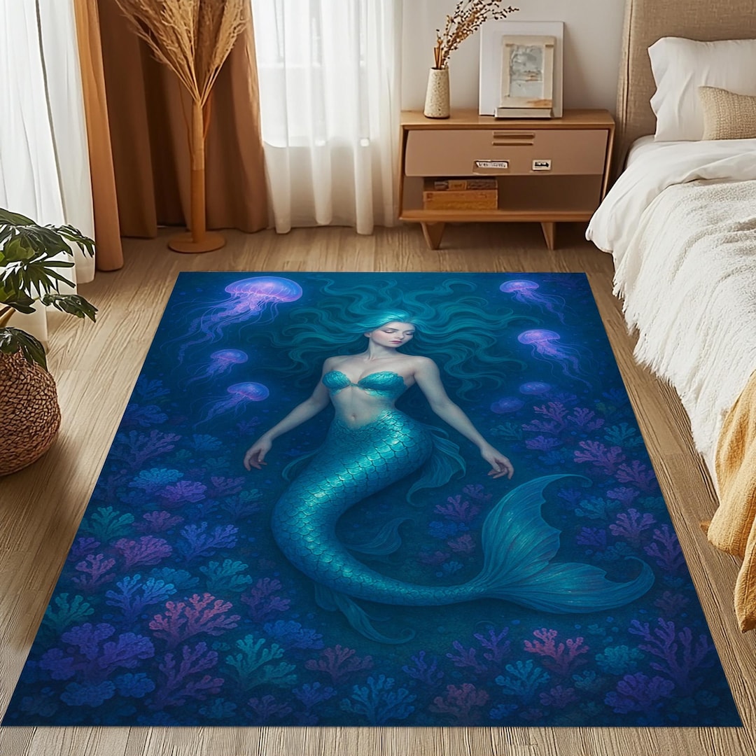 Enchanted Mermaid Rug: Ocean Fantasy Carpet, Turquoise Scales ...
