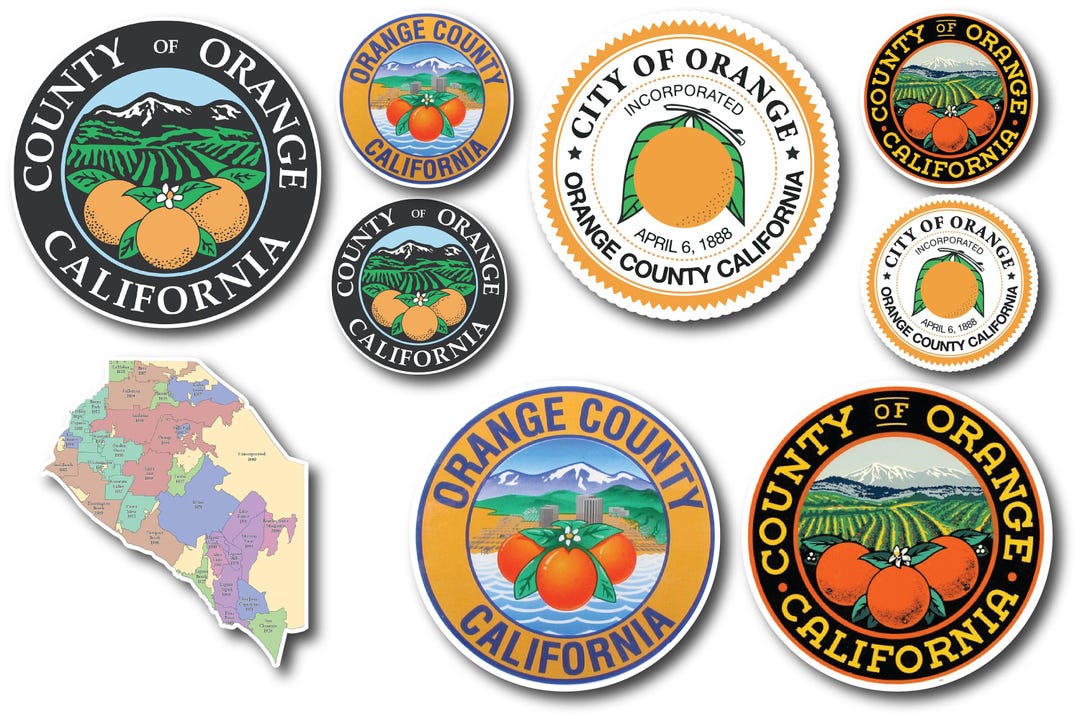 Orange County Sticker Set | 9 Pc Lot of OC Stickers for Water Bottles ...