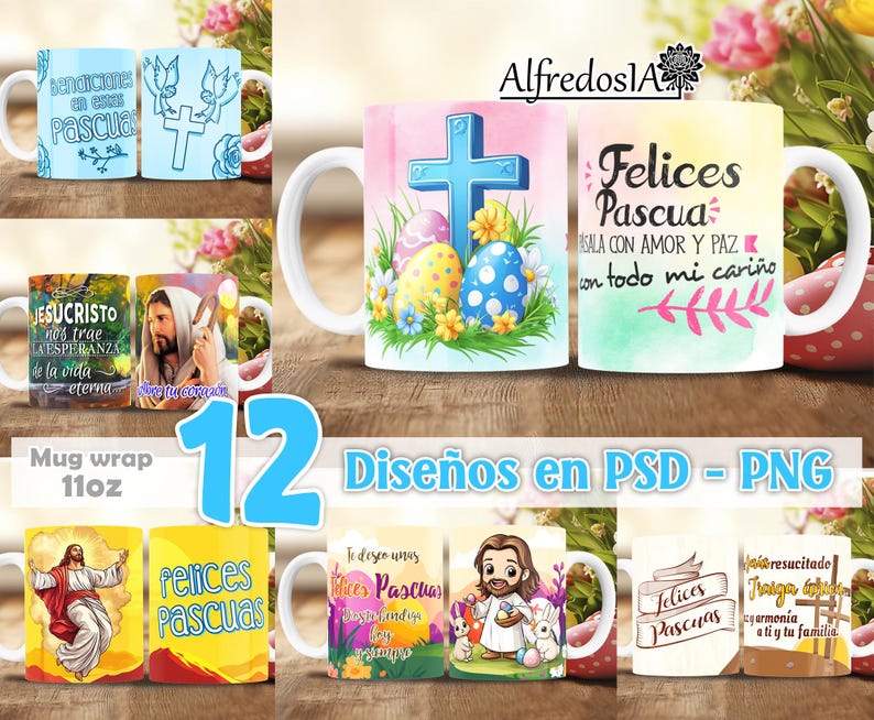 12 diseños pascua , 12 diseños en PSD - PNG ,digital designs,religion ...