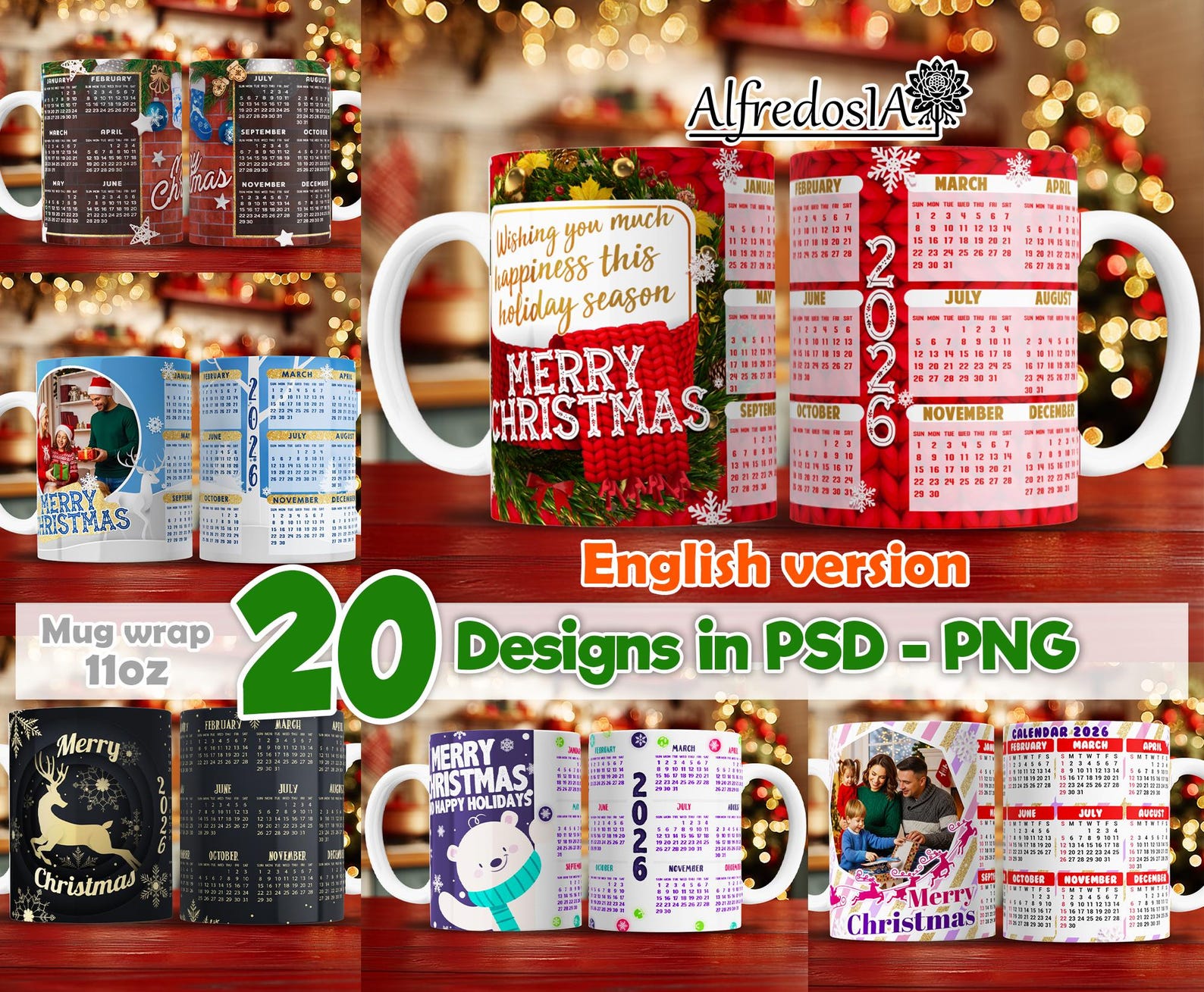 20 Designs Merry Christmas Calendar 2026, 20 Designs in Psd-png ...