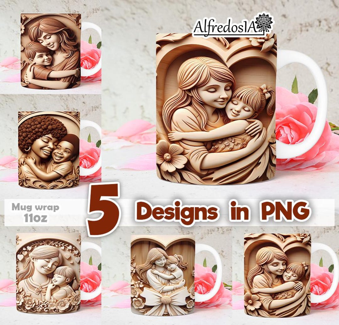 5 Mom 3D Designs, 5 PNG Designs, Digital Designs, 11oz, Mother's Day ...