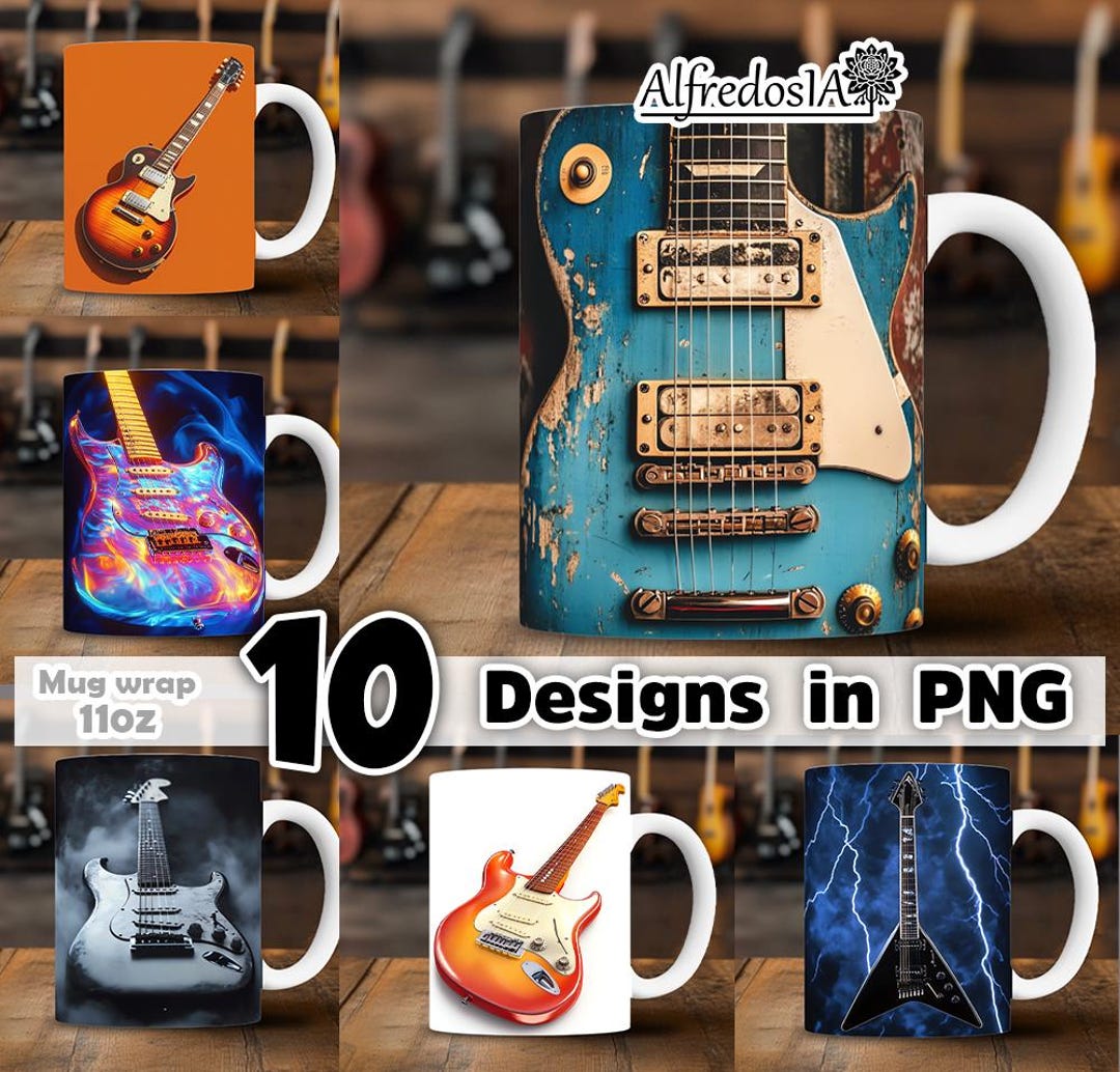 10 Designs Digital Guitars,10 Designs in Png,sublimation Wrap Mugs ...