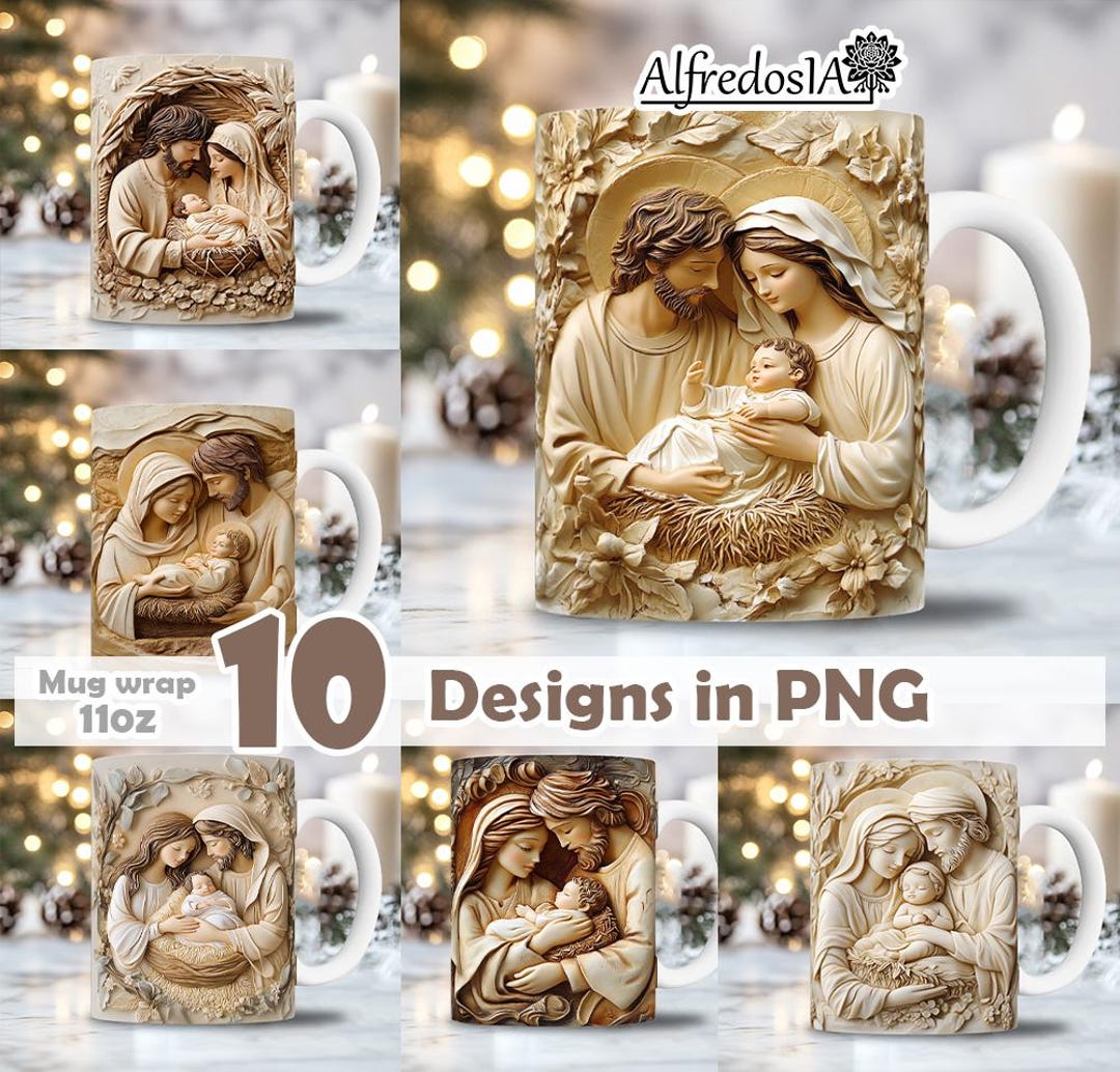 10 Designs Digital Holy Family 3d,designs in Png,sublimation Wrap Mugs ...