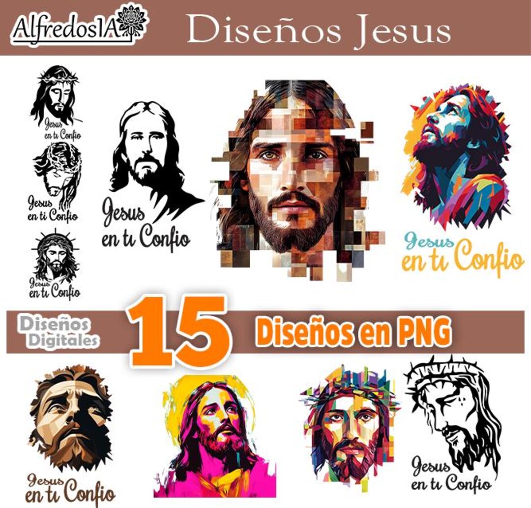 15 Jesus Designs, 15 Designs in PNG, Digital Designs, Religion, Mary, T ...
