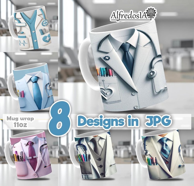 8 Designs Digital Doctor 3D, 8 Designs in JPG, Sublimation Wrap Mugs ...