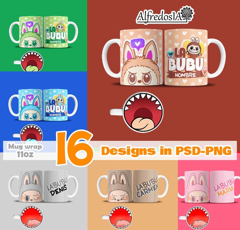 16 designs digital cartoon , 16 designs in PSD- PNG, sublimation wrap ...