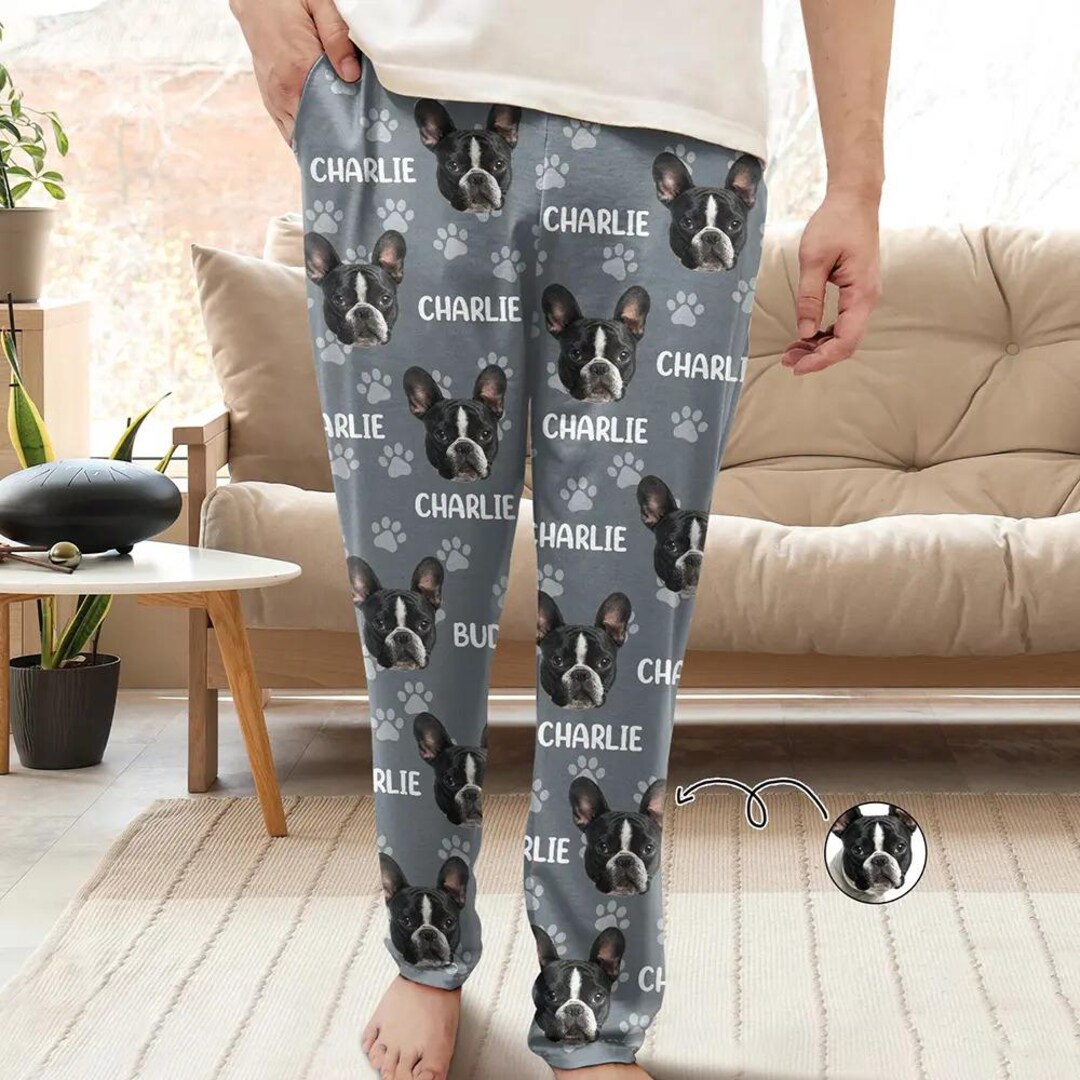 Custom Photo Funny Pet Face Pajamas Pants, Personalized Pattern Dog Cat ...
