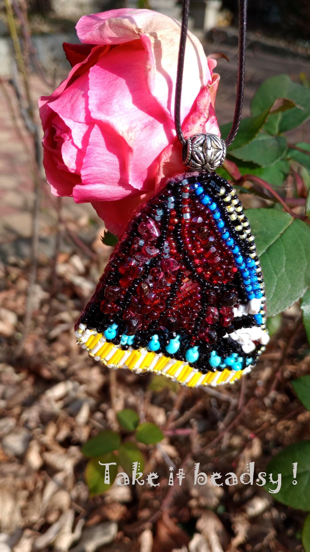 Mourning Cloak Beaded Butterfly Wing Amulet Pendant Unique One of a ...