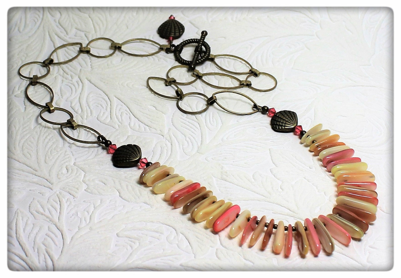 Handmade Necklace Beaded Beach Shell Seashell Crystal | Etsy