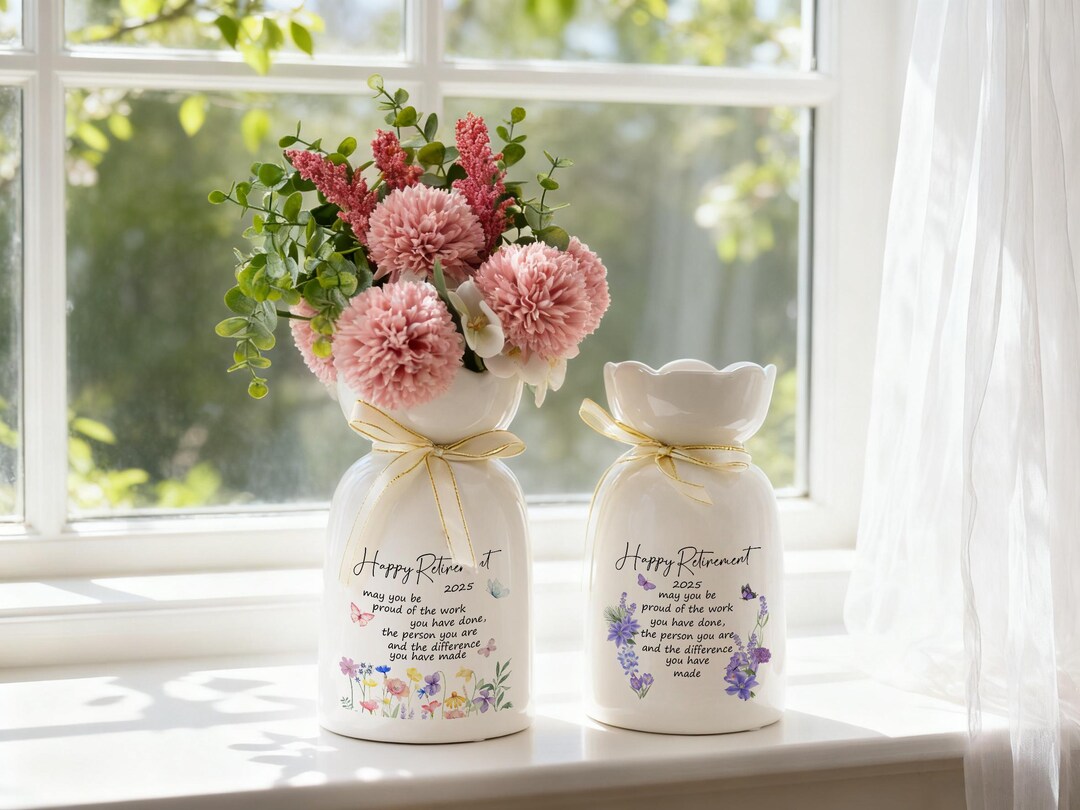 Personalized Retirement Flower Vase, Happy Retirement Ceramic Vase ...