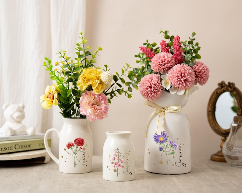 Personalized Birth Flower Vase, Zodiac Sign Vase, Birthday Gift for ...