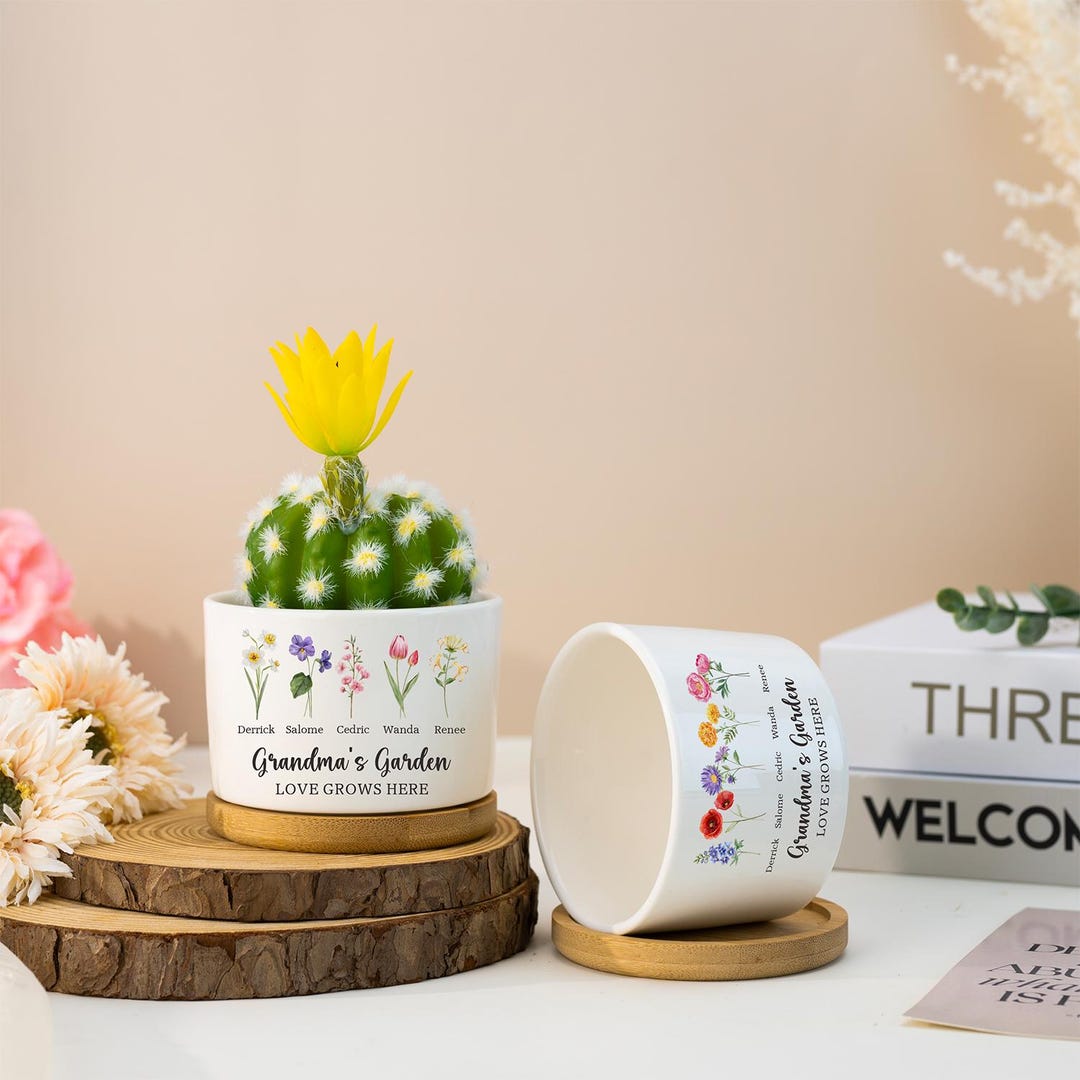 Custom Birth Flower Mini Plant Pot, Grandma's Garden Planter, Grandma ...