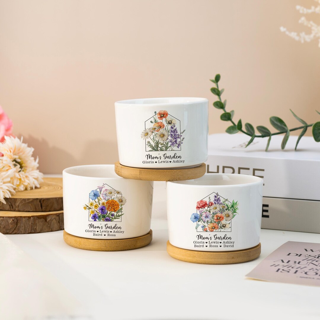 Custom Mom's Garden Plant Pot, Personalized Birth Flower Pots With Name ...