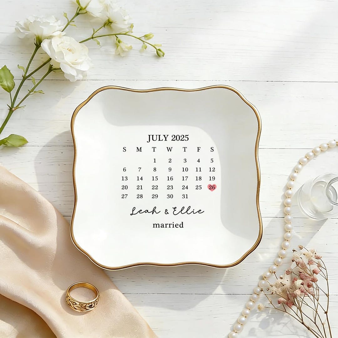 Custom Wedding Calendar Date Ring Dish,wedding Trinket Dish,engagement ...