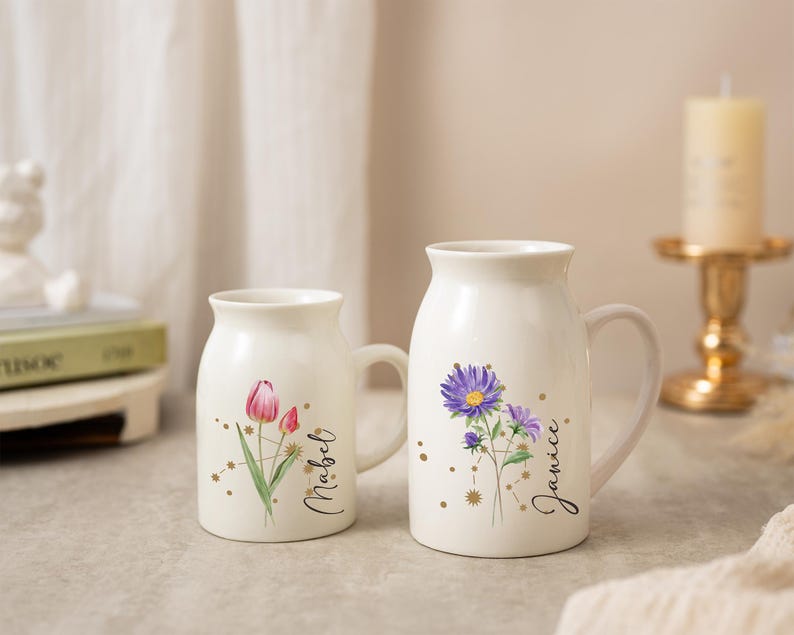 Personalized Birth Flower Vase, Zodiac Sign Vase, Flower Vase With ...