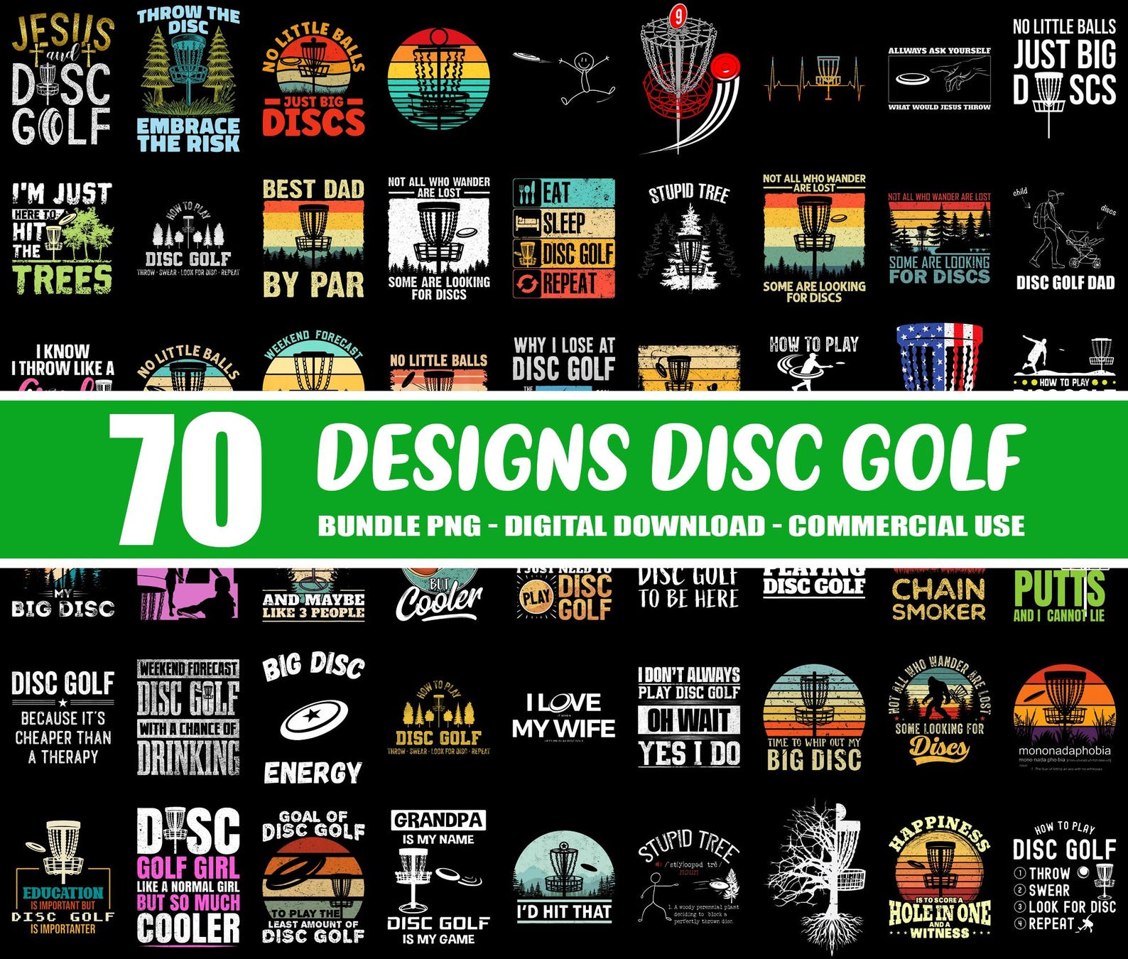 70 Designs Disc Golf Bundle Png, Funny Disc Golf Quotes Png, Frisbee ...