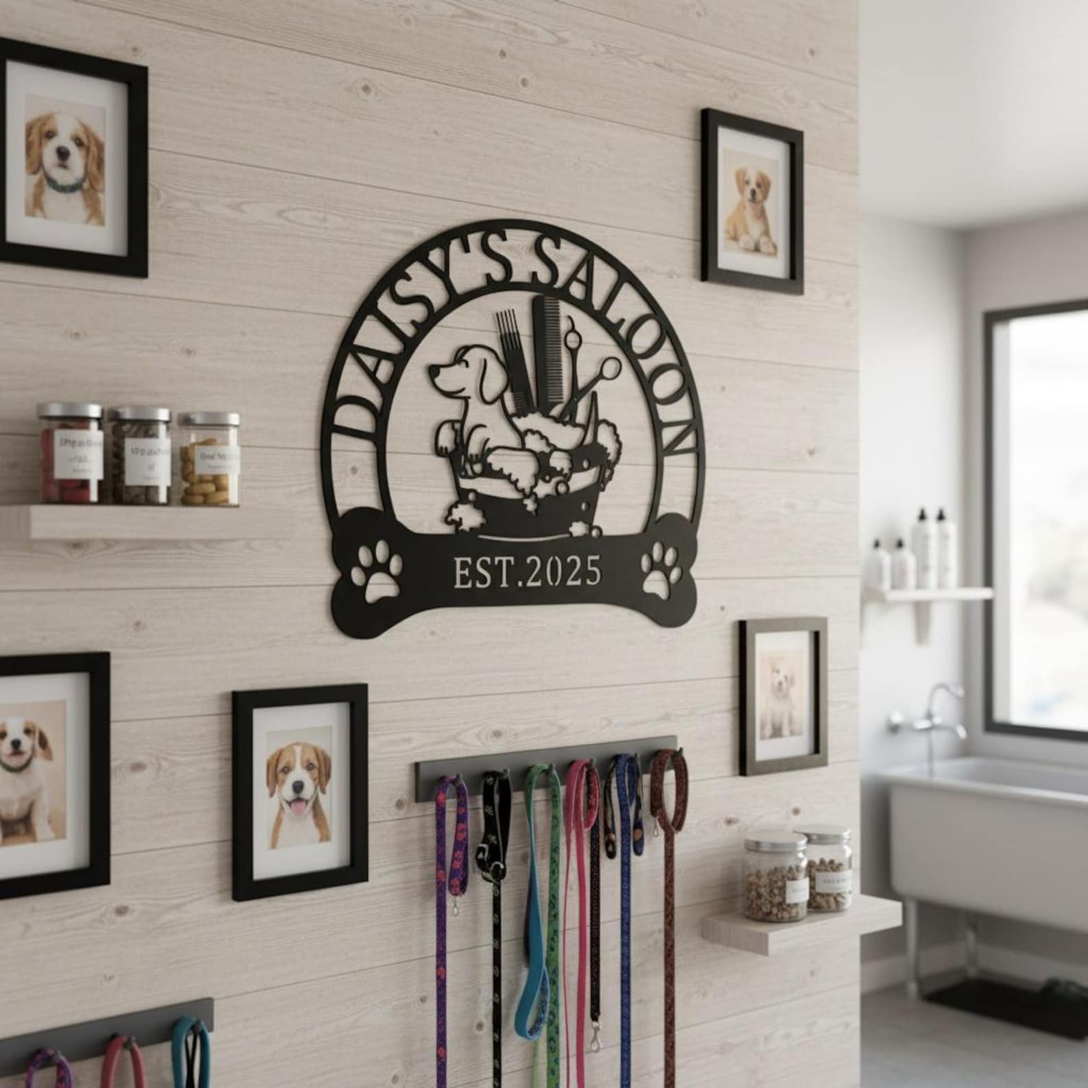 Custom Dog Grooming Salon Metal Sign, Dog Bath&grooming Tools Name Wall ...