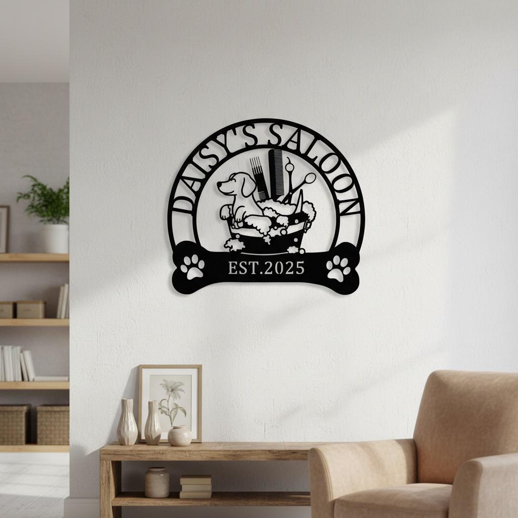 Custom Dog Grooming Salon Metal Sign, Dog Bath&grooming Tools Name Wall ...