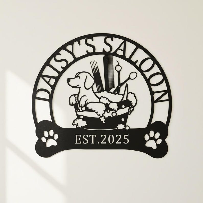 Custom Dog Grooming Salon Metal Sign, Dog Bath&grooming Tools Name Wall ...
