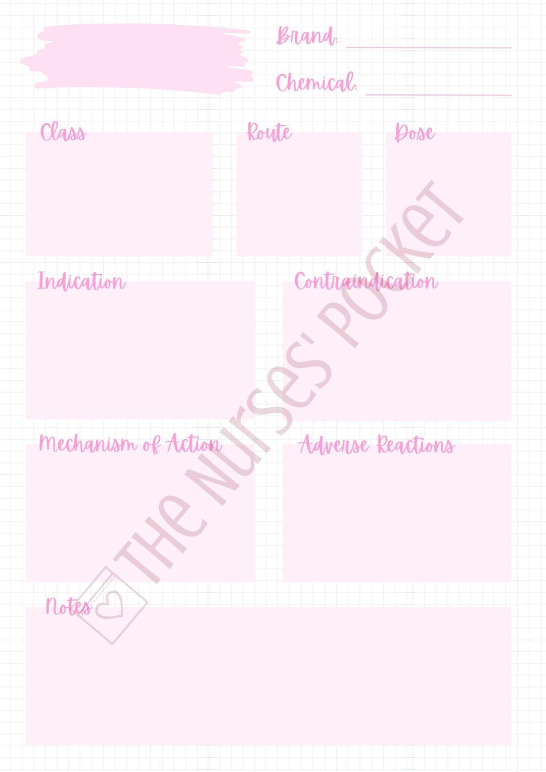 Nursing Student Pharmacology Study Note Template Pink - Etsy