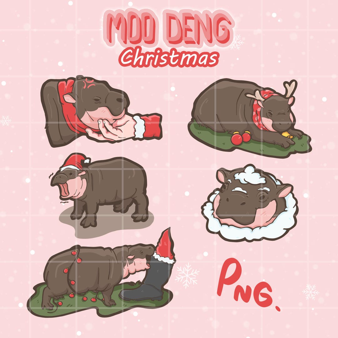 Moo Deng Png,moo Deng Digital Files,digital Prints,christmas Moo Deng ...