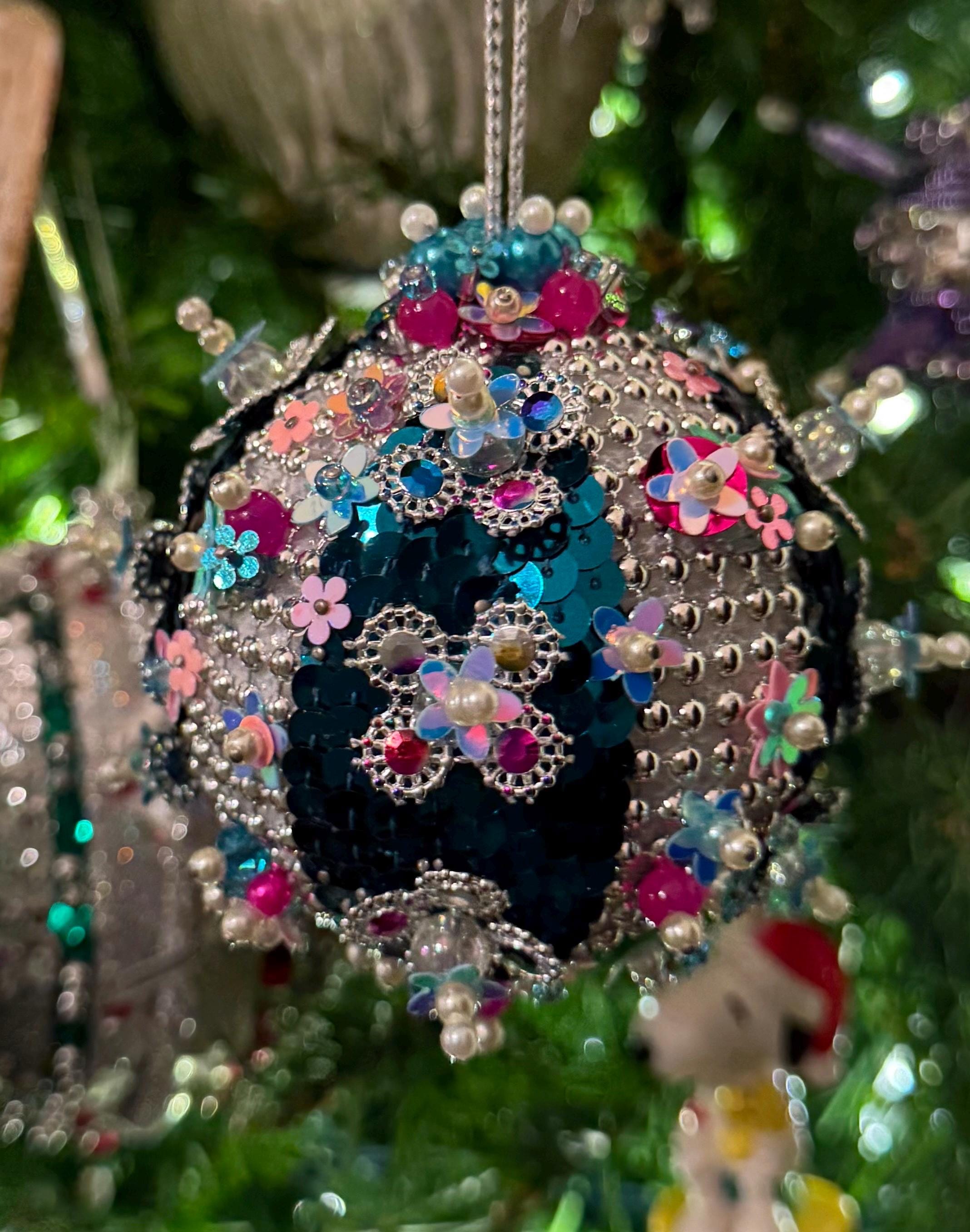 Handbeaded - Turquoise Sequin and Colorful Iridescent Flower Sequins ...