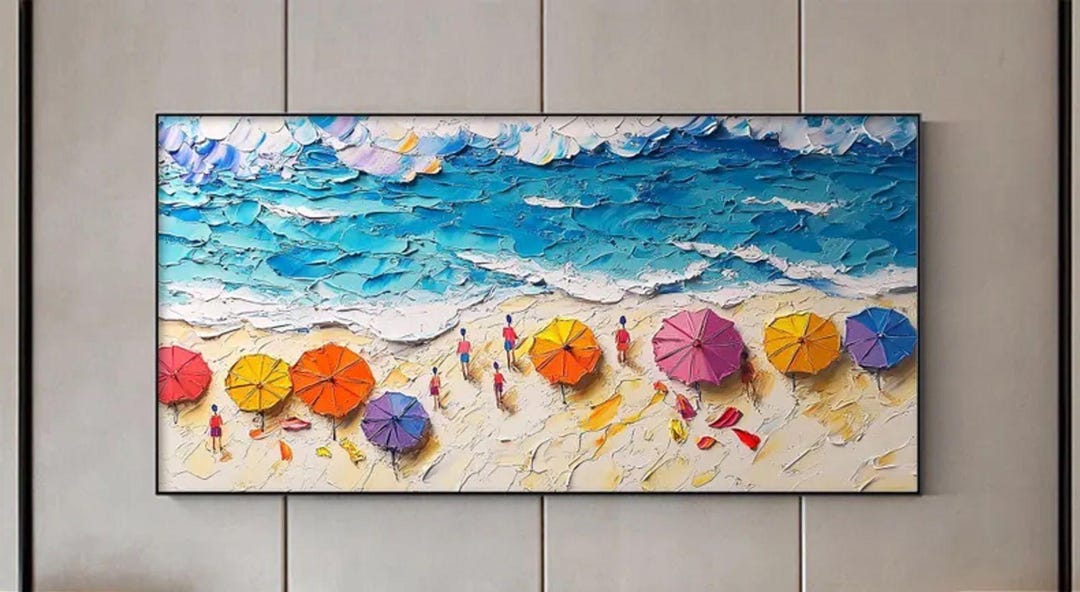 Blue Sand Beach Texture Oil Painting on Canvas,thick Texture Beach ...
