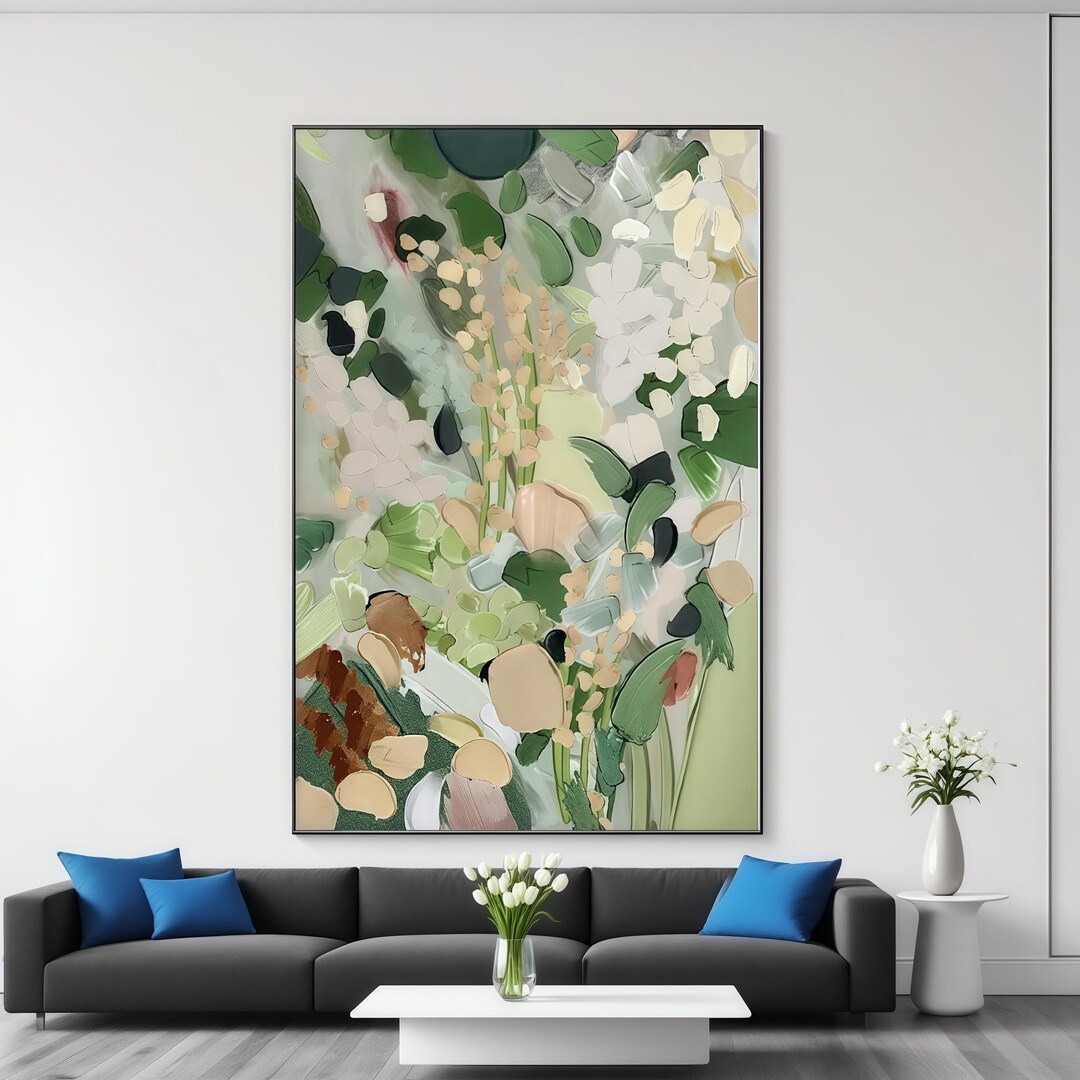 Abstract Green Flower Oil Painting on Canvas, Original Floral ...