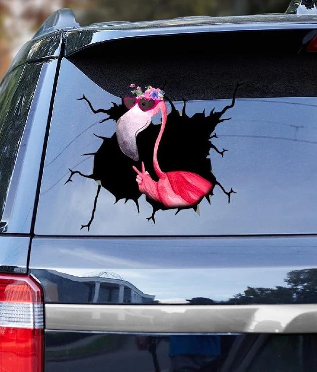 Flamingo Flower Vinyl Decal for Car, Funny Pink Flamingo Bumper Sticker ...
