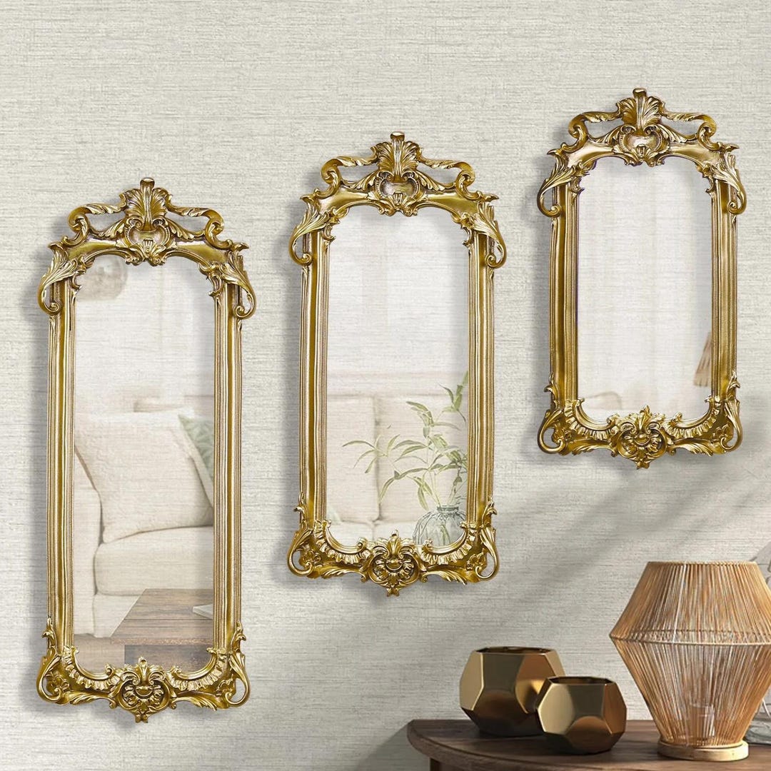 Royal Set of 3 Wall Hanging Rectangle Wall Mirror in Gold Color - Etsy