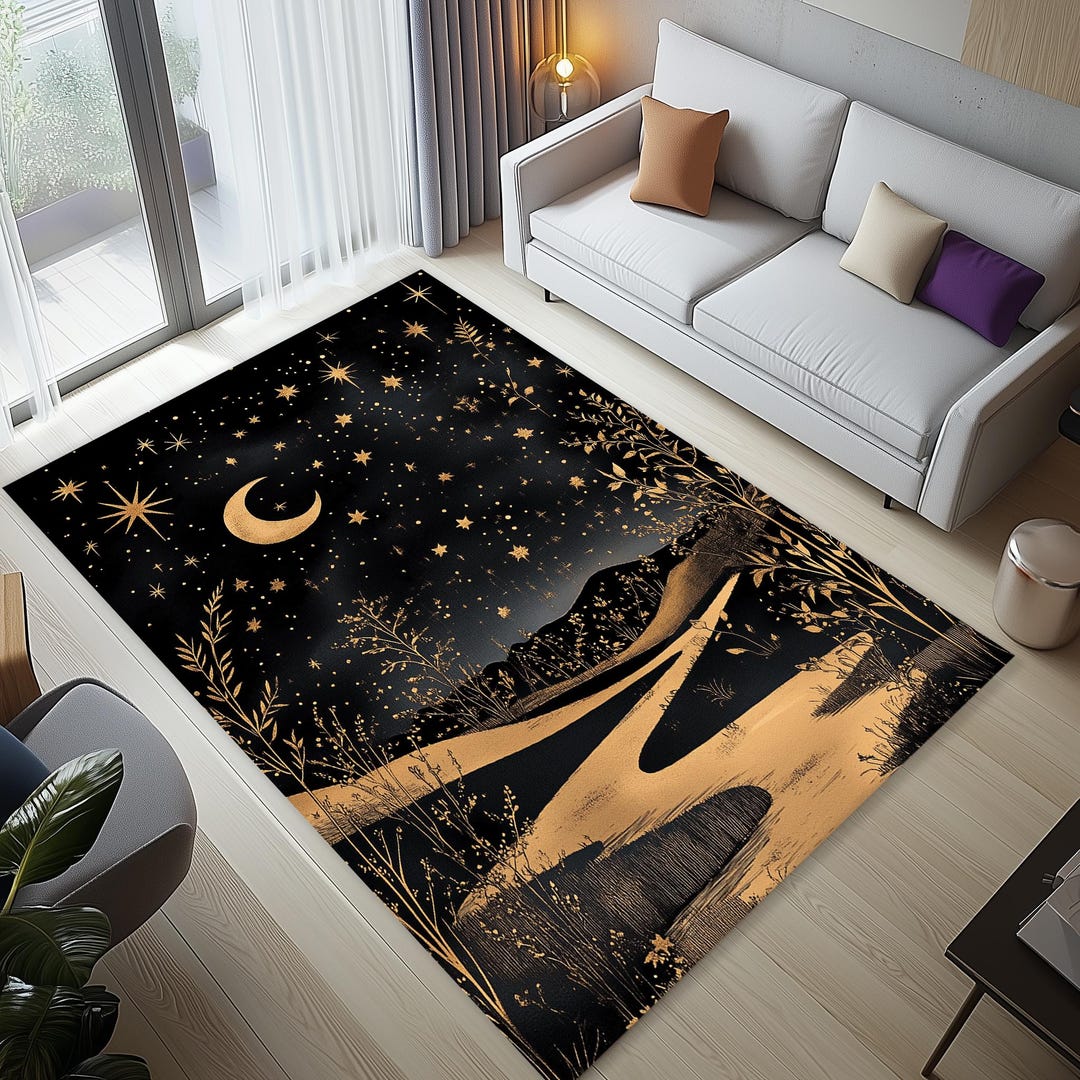 Starry Night Rug, Night Sky Rug, Landscape Rug, Moon Rug, Moon and ...