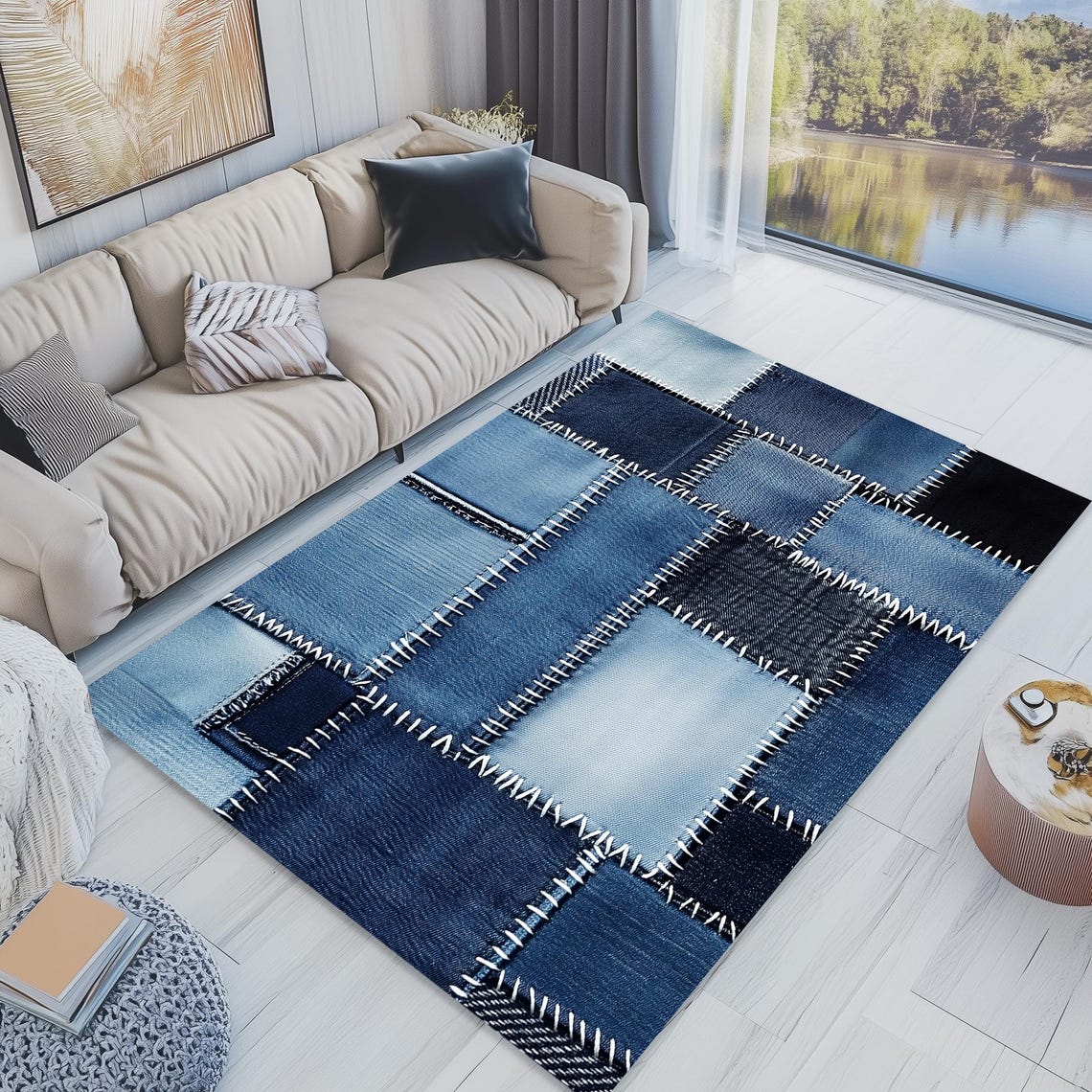 Denim Patchwork Rug: Blue Jean Style Carpet - Etsy