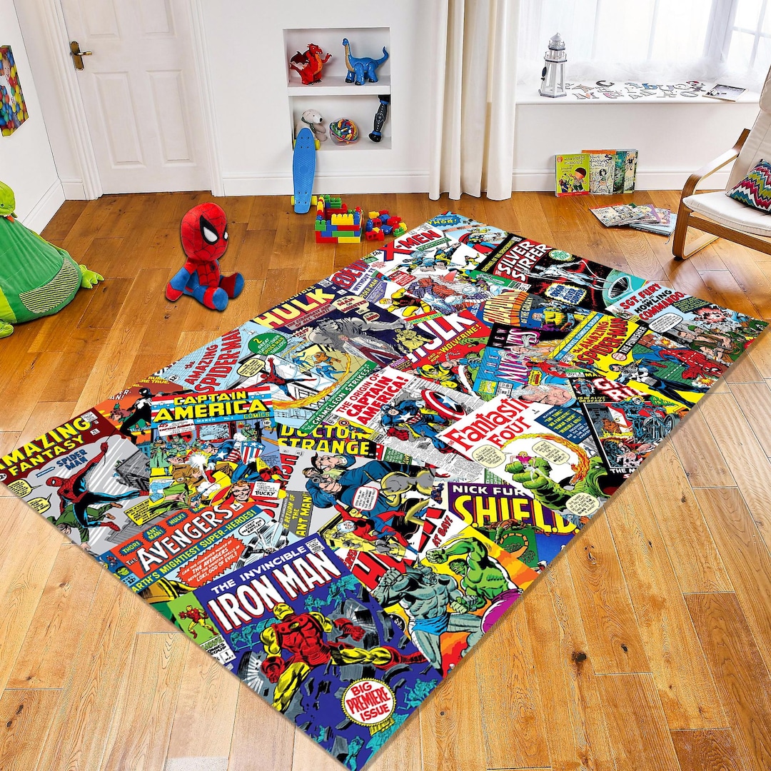 Comic Book Rug, Super Hero Rug, Kids Room Decor, Comic Book Collage Rug ...