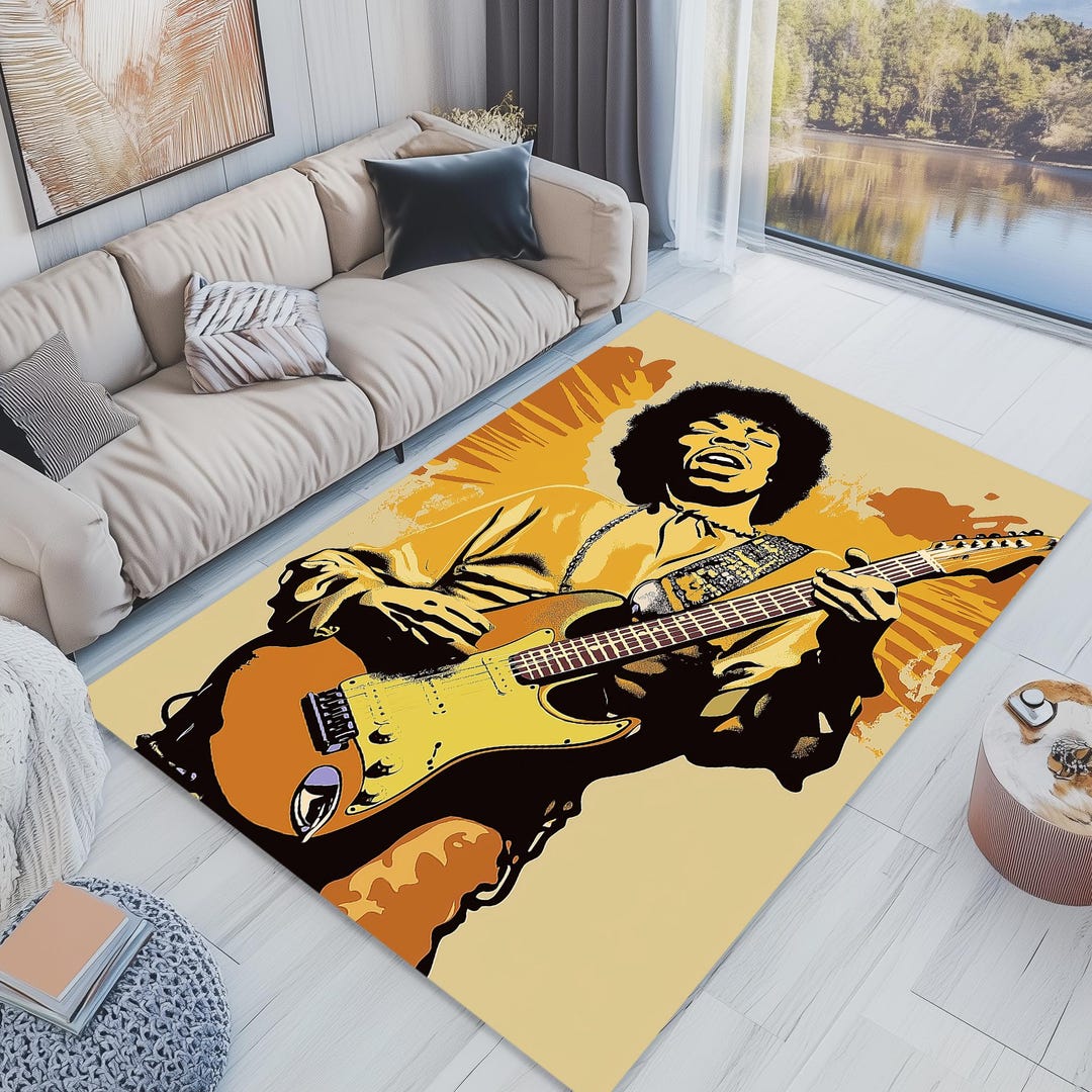 Jimi Hendrix Decor, Jimi Hendrix Rug, Music Rug, Guitar Pattern Rug ...