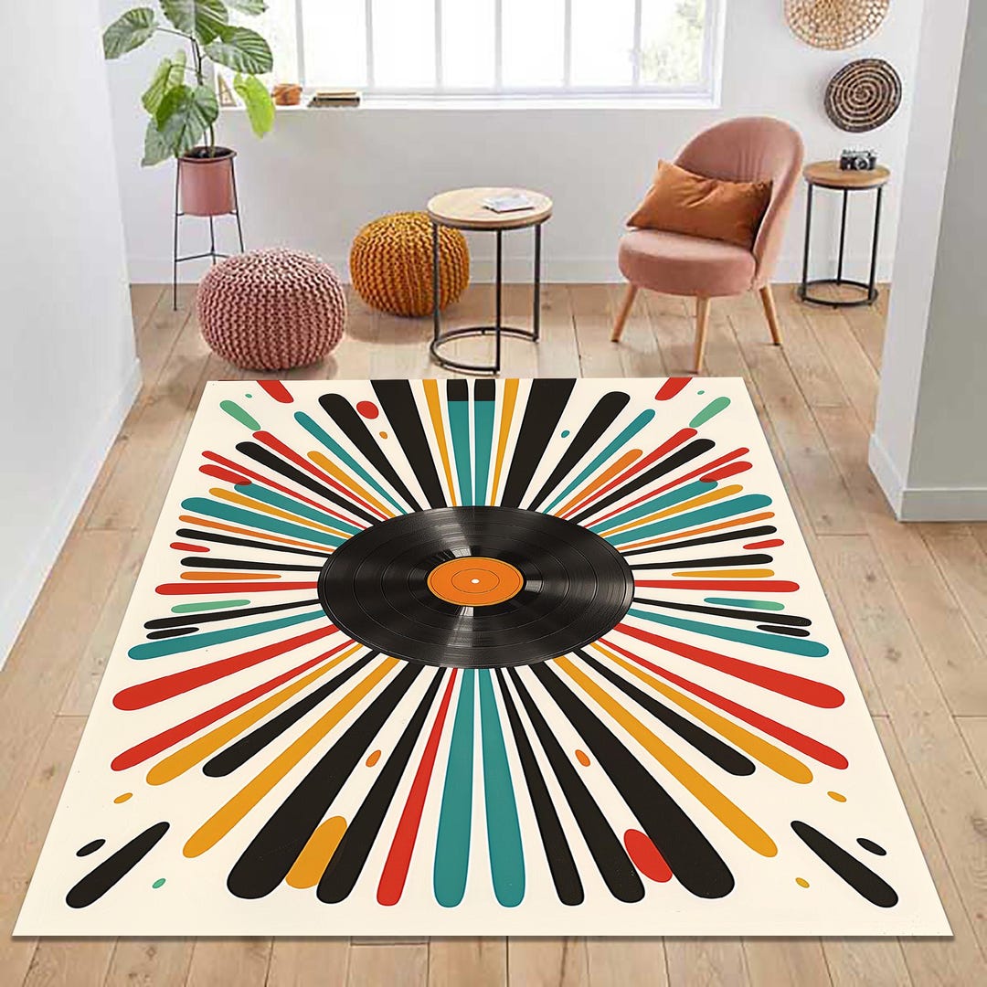 Record Rug, Vinyl Record Rug, Retro Rug, Abstract Rug, Musical Decor ...