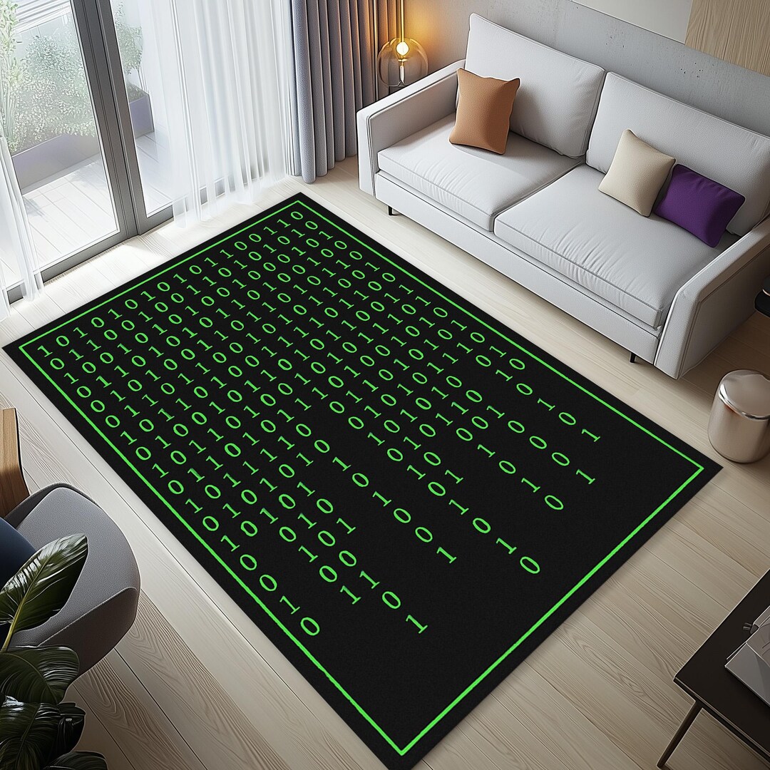 Neon Green Binary Code Rug: Tech Matrix Style - Etsy