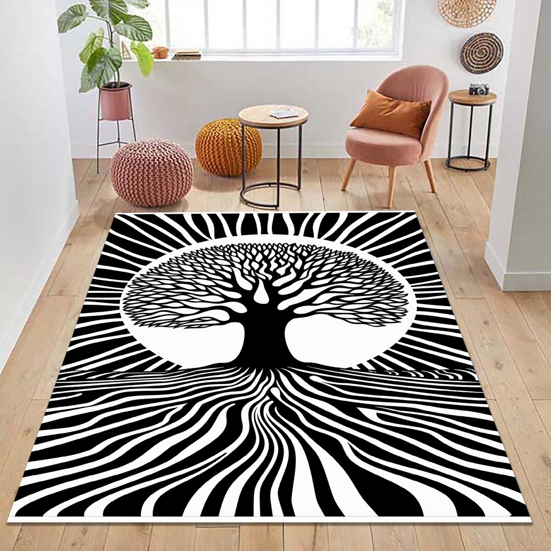 Black and White Rug, Tree of Life Rug, Minimal Rug, Tree of Life, Soft ...