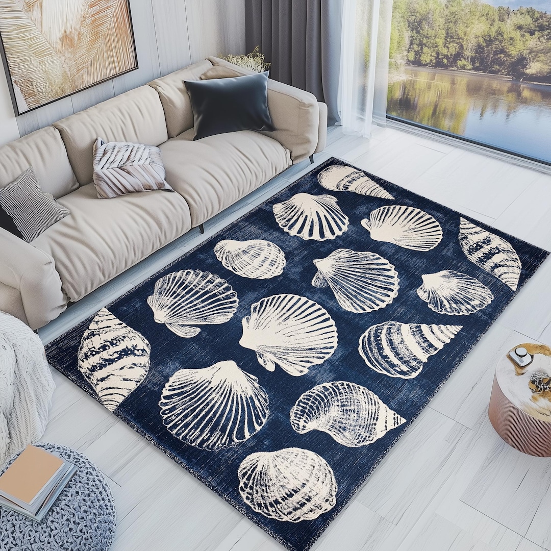 Seashell Rug, Seashell Patterned Rug, Sea Rug, Nautical Area Rug, Sea ...