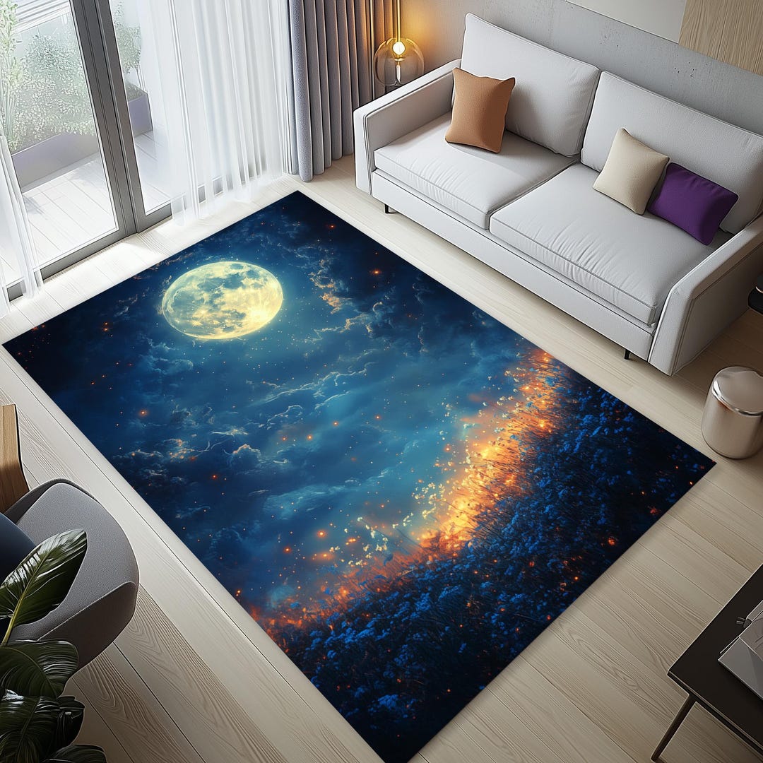 Moonlit Sky Area Rug: Celestial Night Scene - Etsy