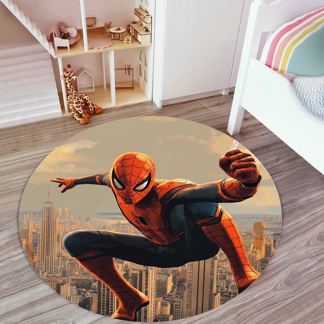 Spiderman Round Rug, Spiderman Pattern Rug, Spider Man Rug, Kids Room ...