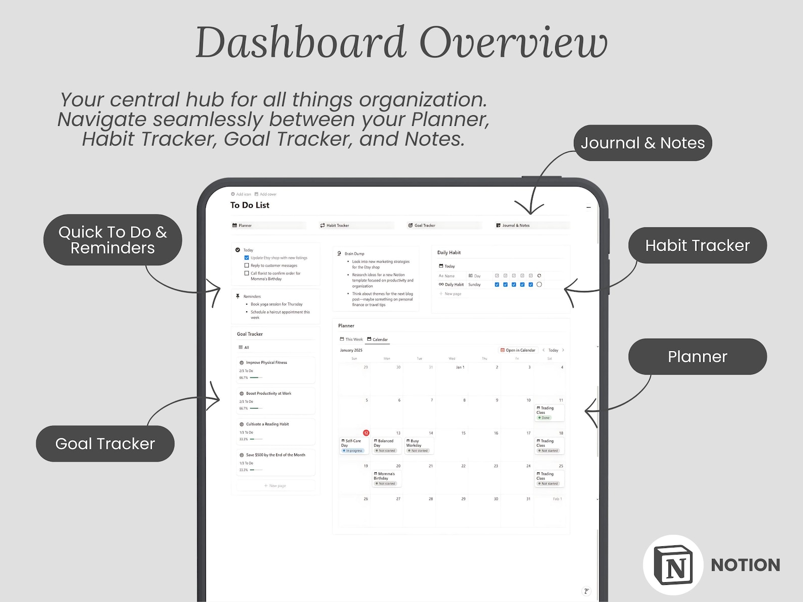 Minimalist Notion to Do List Template Simple Checklist Digital Planner ...