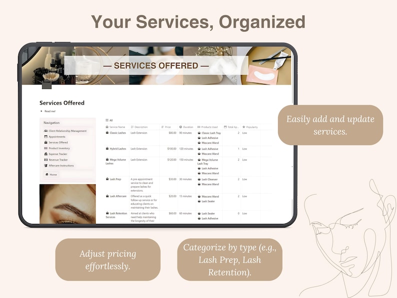 Notion Business Planner for Lash Tech Client Record Book Beauty Salon Business Template Lash ...