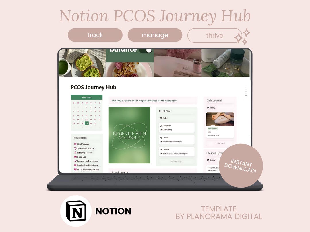 PCOS Management Notion Template for PCOS Awareness Planner Lifestyle ...