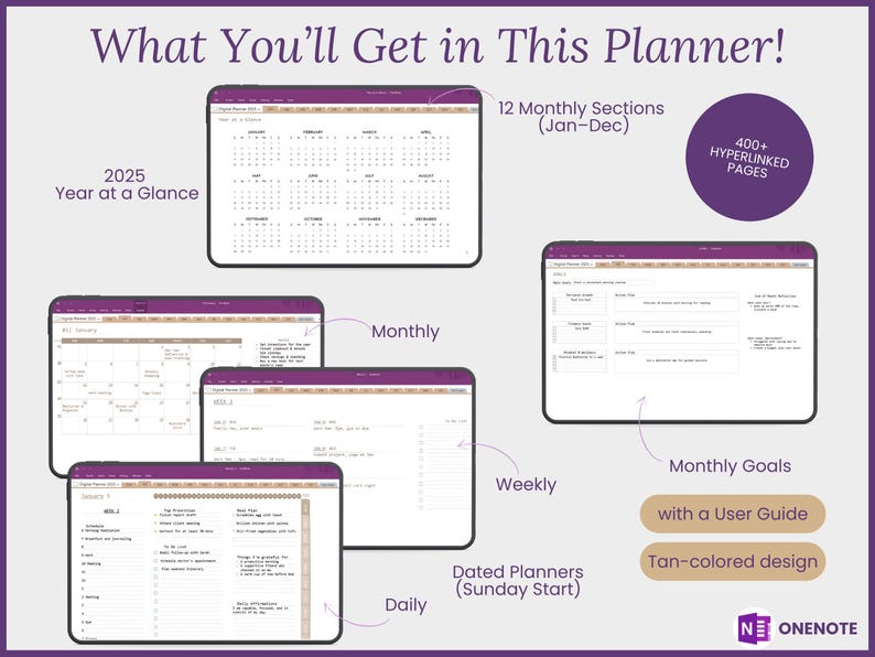2025 Onenote Planner Hyperlinked Dated Digital Planner Onenote Personal ...