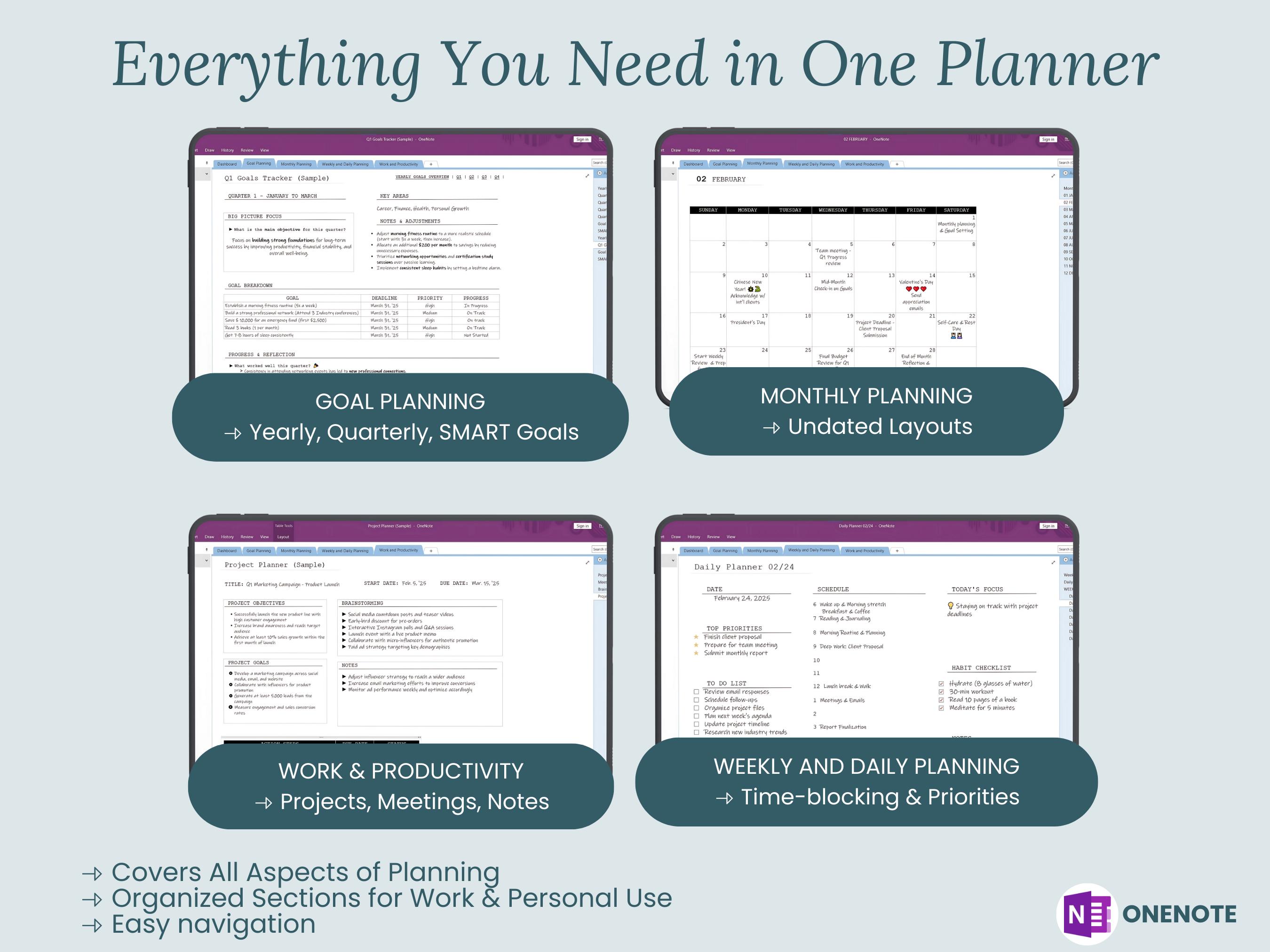 Undated Onenote Planner for Professional Project Planner to Do List ...